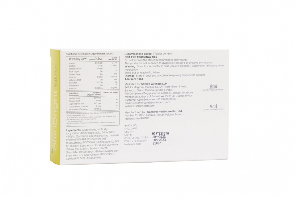 SKIN BRIGHT TABLET - Hair, Skin Tablets and Nutritional Supplements